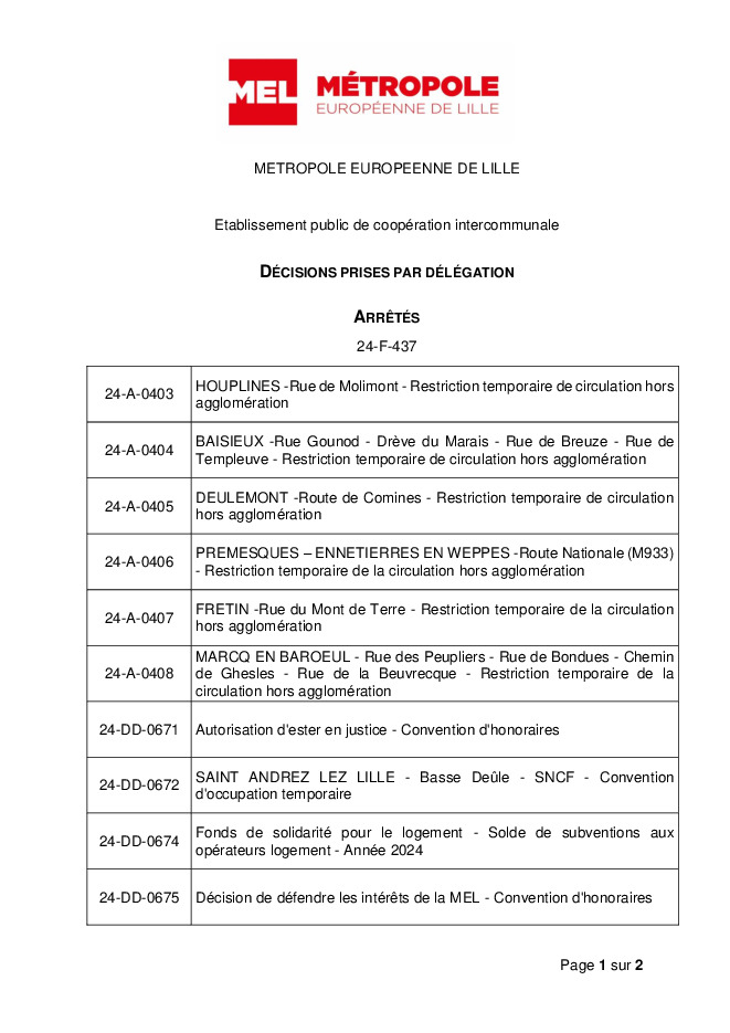 Fascicule N 437 du 23 juillet 2024(.pdf) | Métropole européenne de Lille